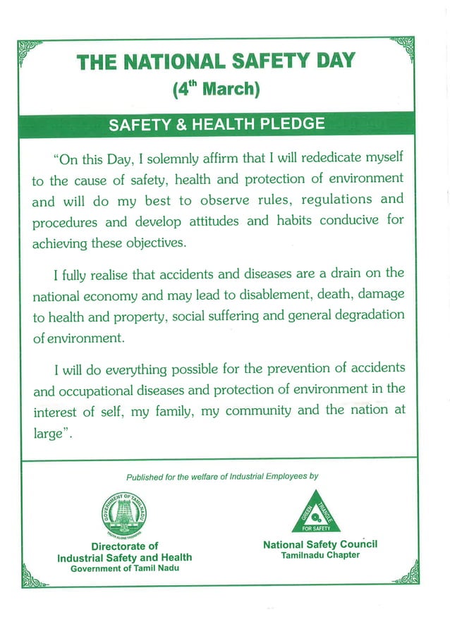 Safety Pledge and national safety day ce | PDF