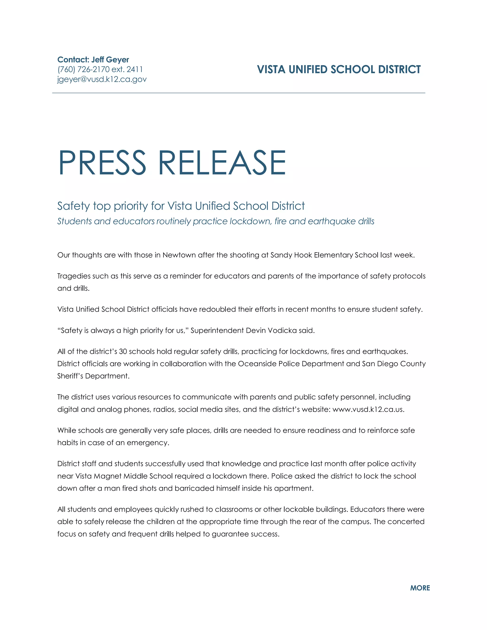 VUSD safety statement | PDF