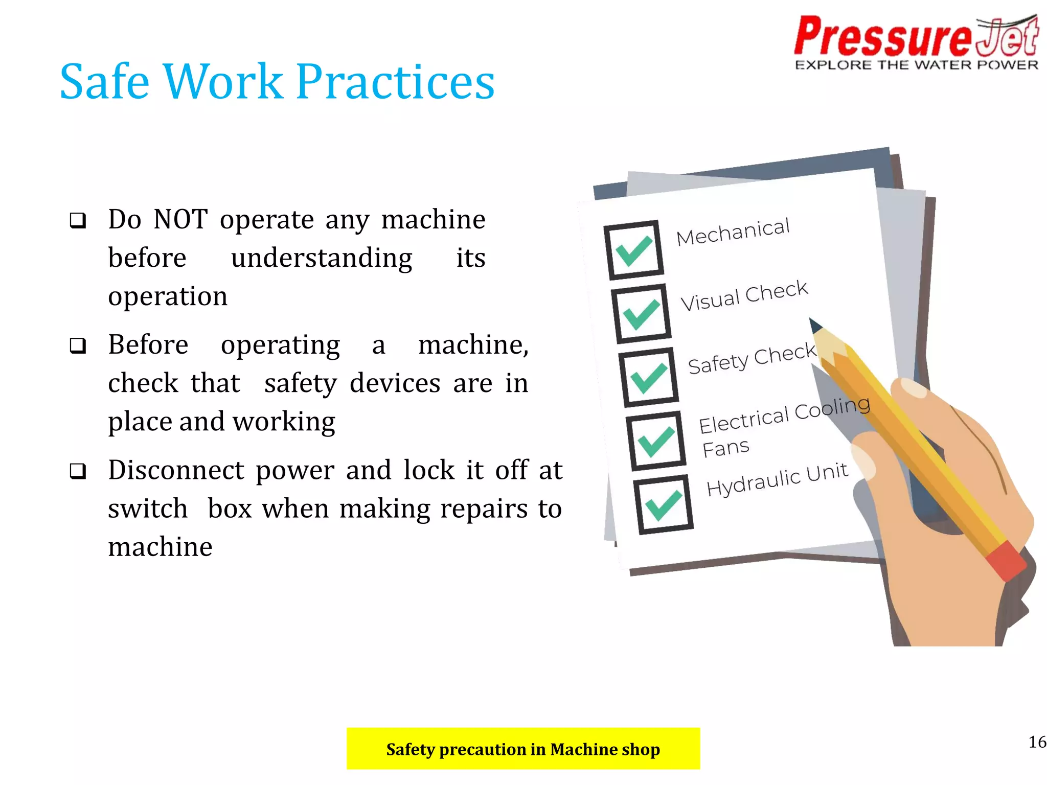 Safety precaution in machine shop | PDF