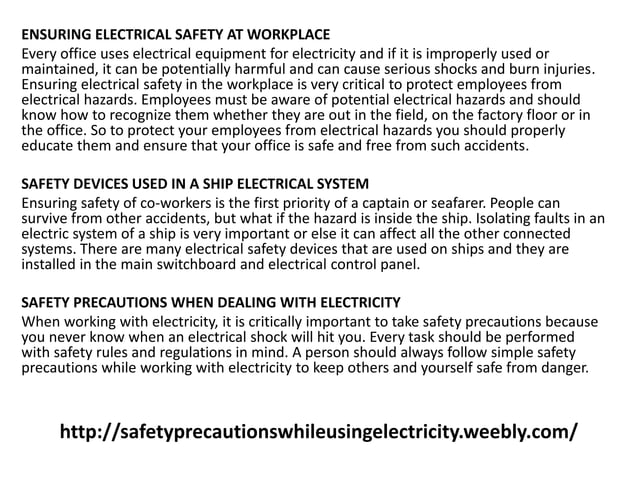 Safety precautions while using electricity | PPTX | First Aid | Injuries