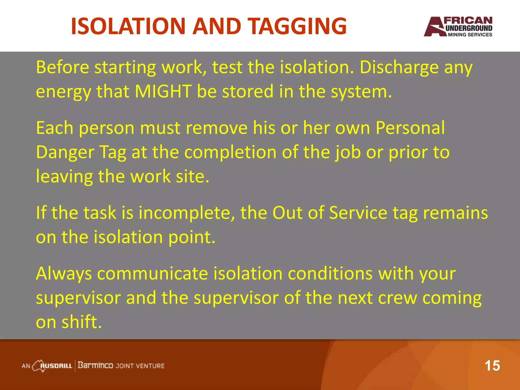 Safety presentation isolation and tagging | PPTX