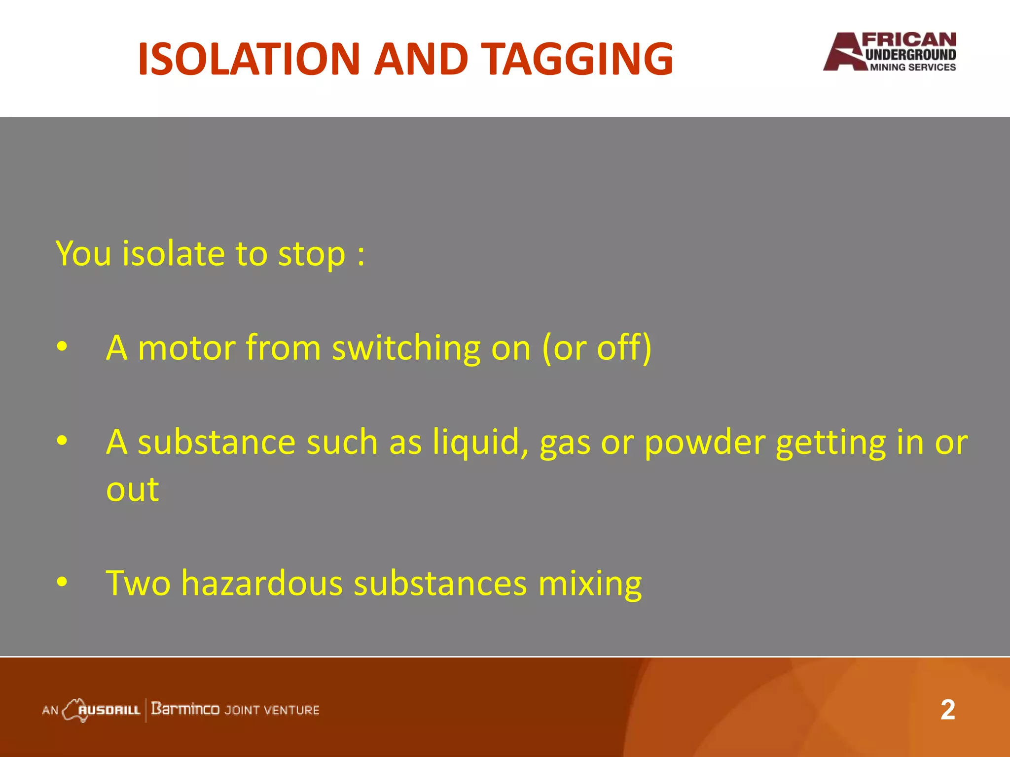 Safety presentation isolation and tagging | PPTX