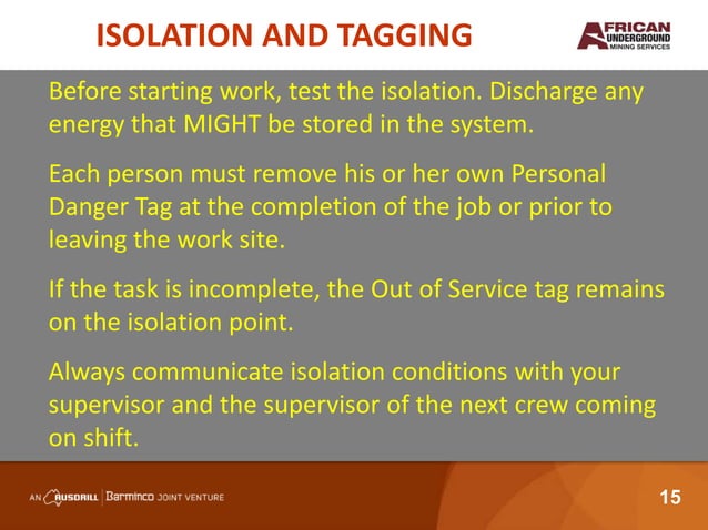 Safety presentation isolation and tagging | PPTX | Technology & Computing