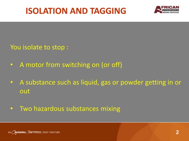 Safety presentation isolation and tagging | PPTX | Technology & Computing