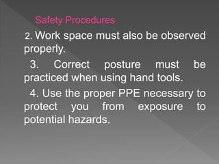 Safety procedures in using hand tools and equipment | PPTX