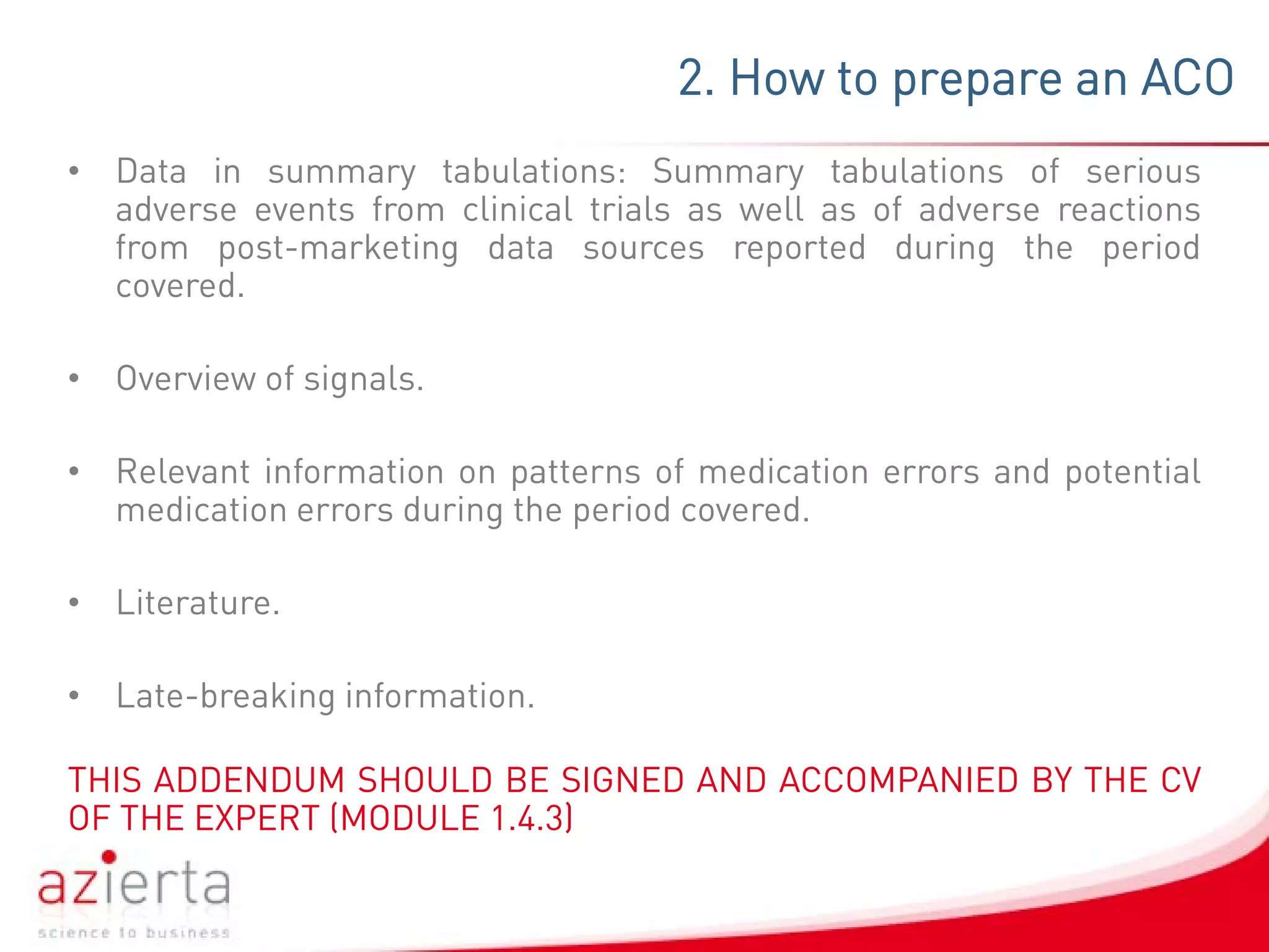 Safety reports. addendum to the clinical overview. aco | PDF