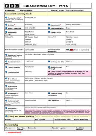 Safety risk assesment sheet | PDF