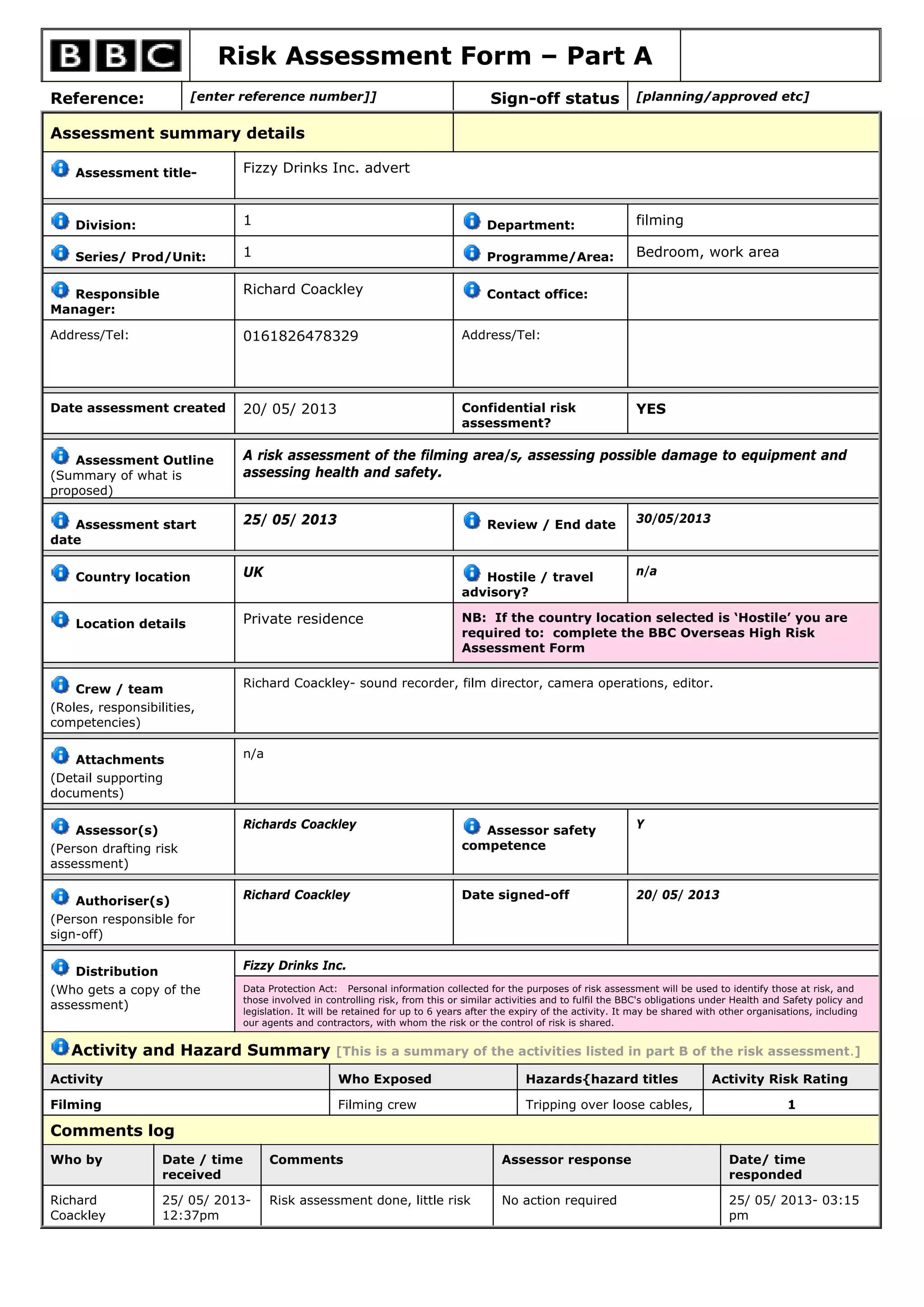 Safety risk assessment form | PDF