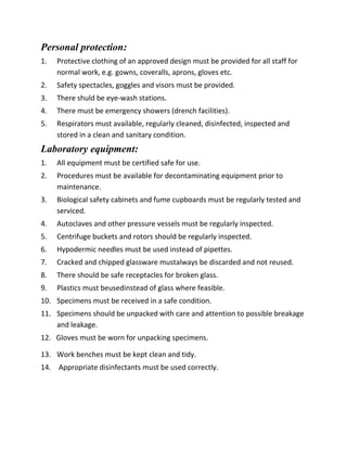 Safety rules for histopathology lab | DOCX