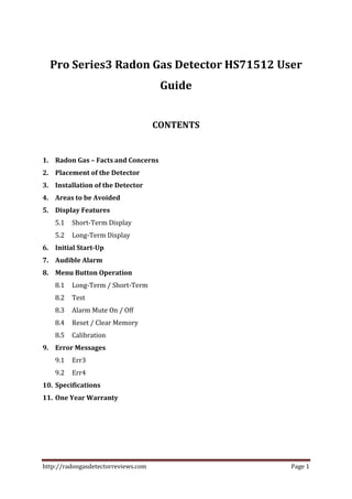 Safety siren pro series 3 radon gas detector user guide user manual | PDF