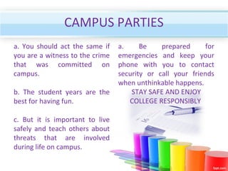 Safety tips for college campus | PPT | College Planning | College Education