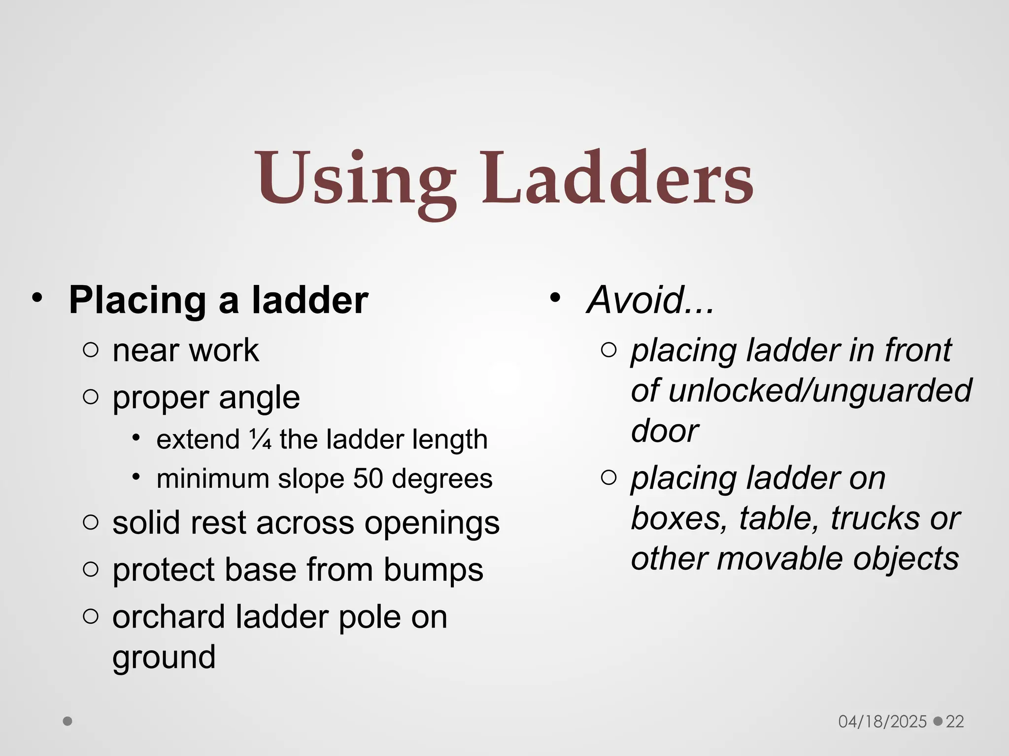 ladder safe use for construction site work | PPTX