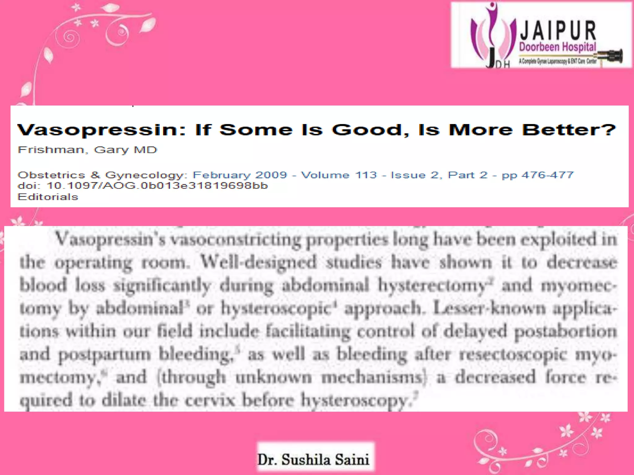 Safe use of vasopressin in pelvic surgeries- dr sushila saini,jaipur | PPT