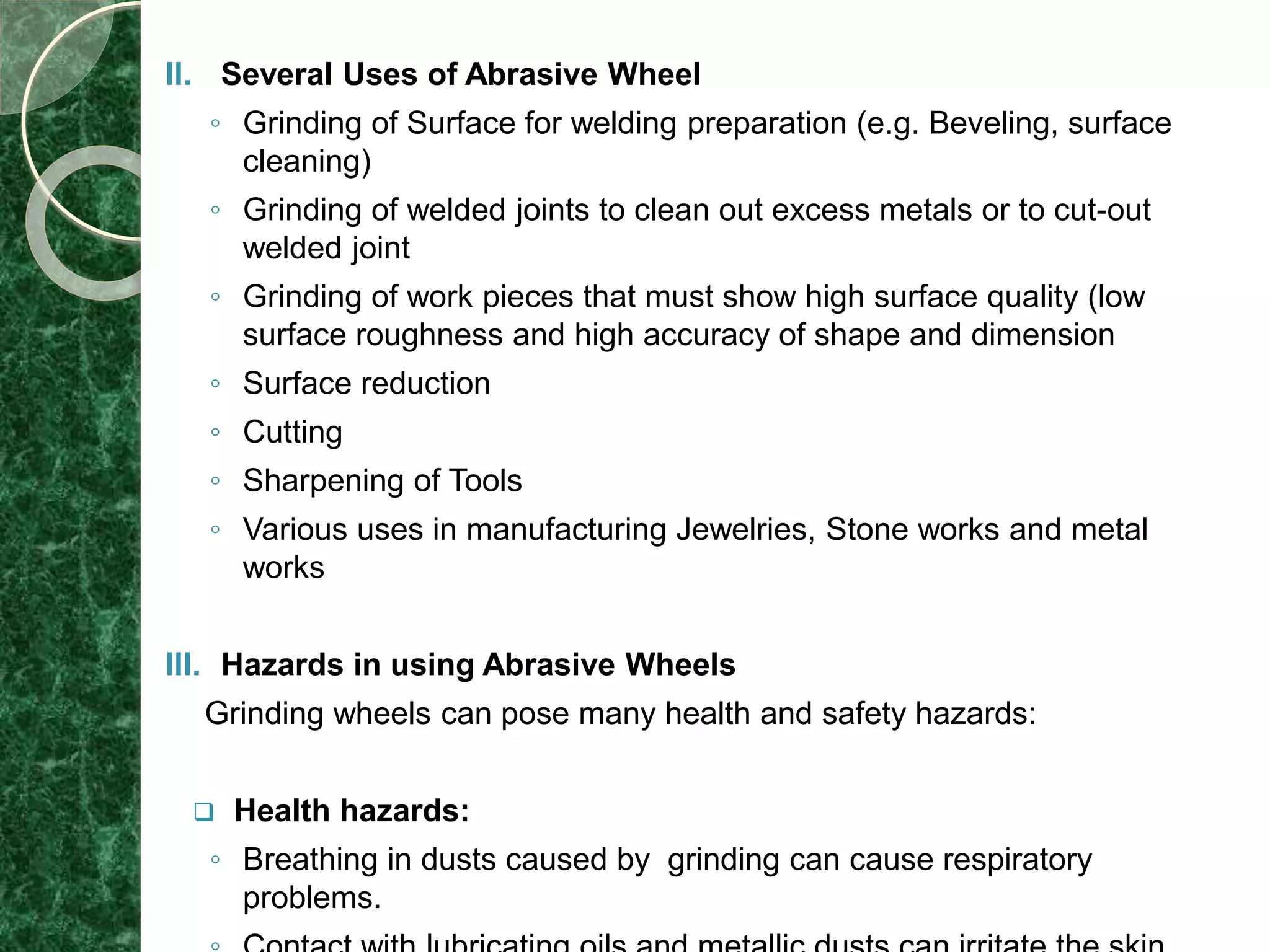 Safe Working Practices- Abrasive Wheel | PPTX