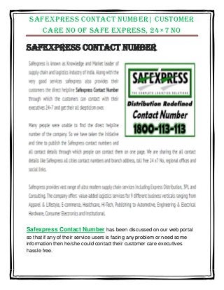 Safexpress Contact Number