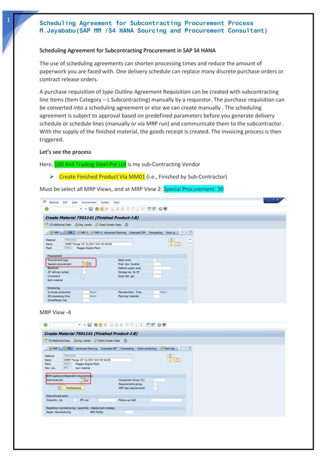 SA FOR SUBCONTRACTING IN SAP MM.pdf | Logistics | Business
