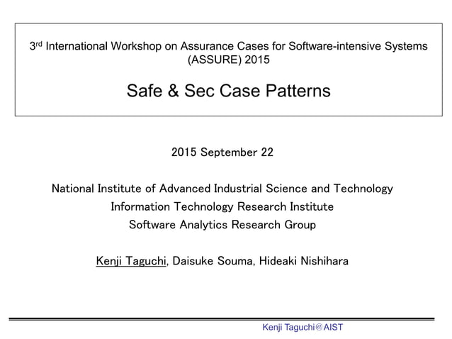 Safe & Sec Case Patterns (ASSURE 2015) | PPT
