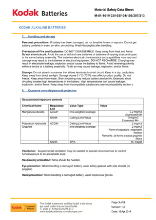 Ficha de seguridad de las pilas alcalinas Kodak MAX D LR20 | PDF