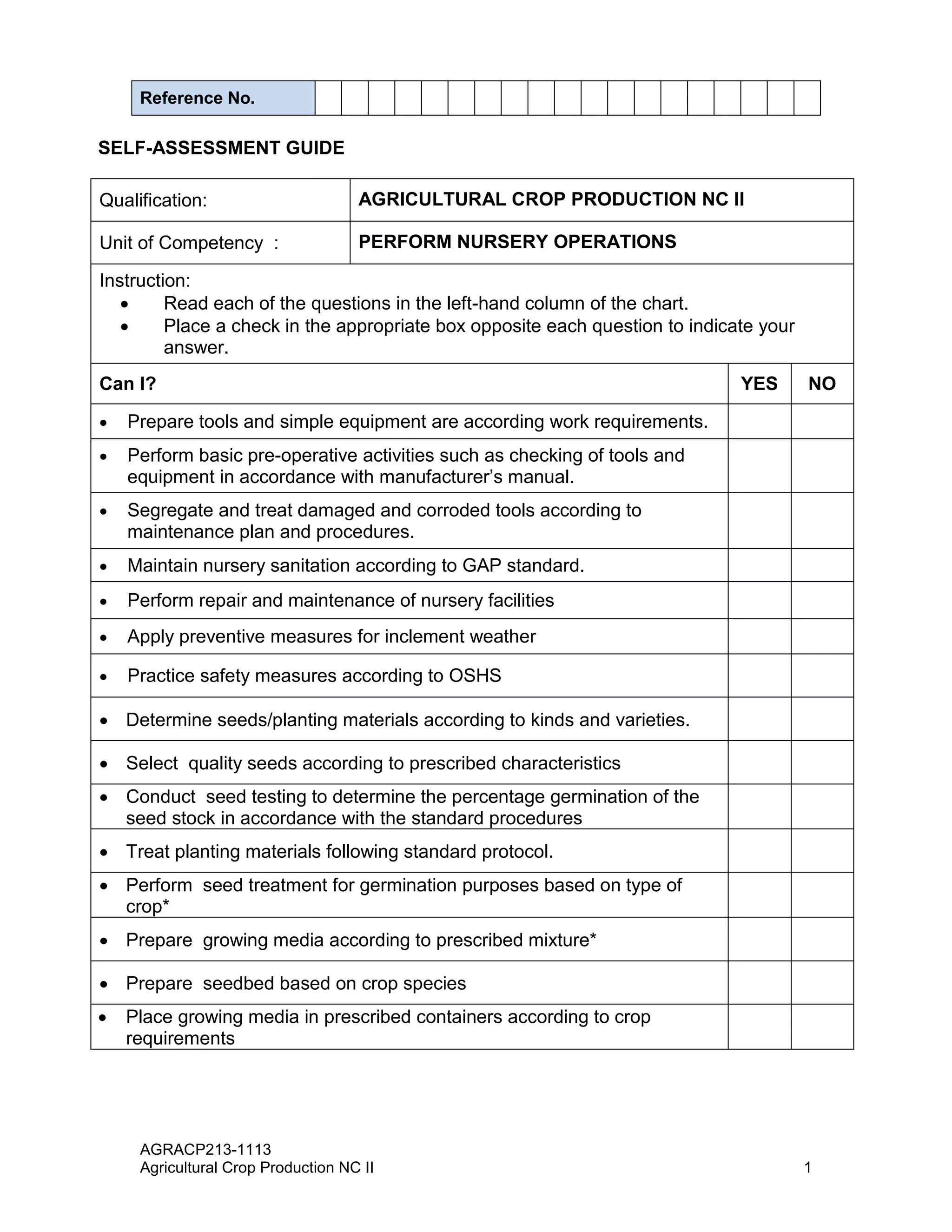 Sag agricultural crops production nc ii | PDF