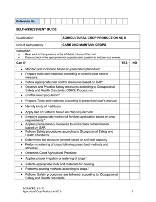 Sag agricultural crops production nc ii | PDF