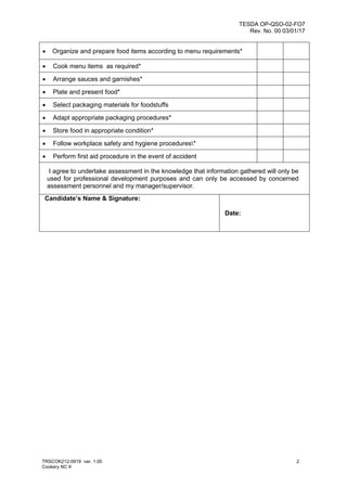 SAG - Cookery NC II pdf self assessment | PDF