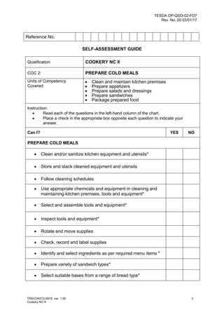 SAG - Cookery NC II pdf self assessment | PDF