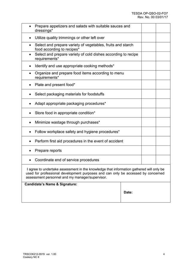SAG - Cookery NC II pdf self assessment | PDF