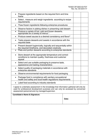 SAG - Cookery NC II pdf self assessment | PDF