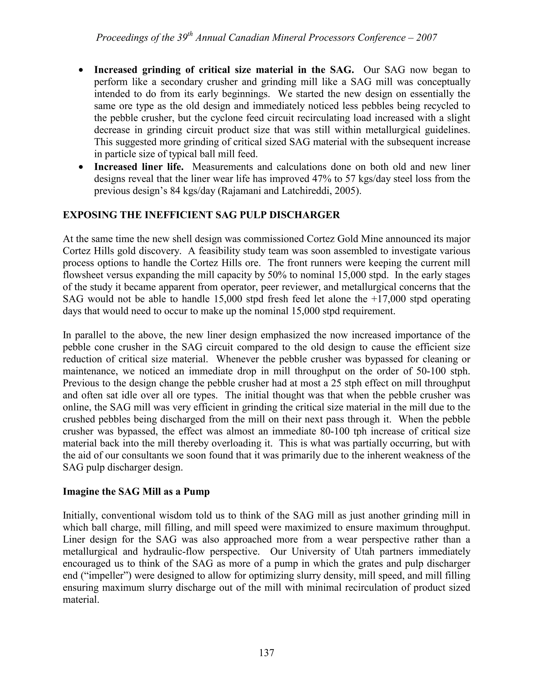 Sag mill-operation-at-cortez evolution-of-liner-d-11 | PDF