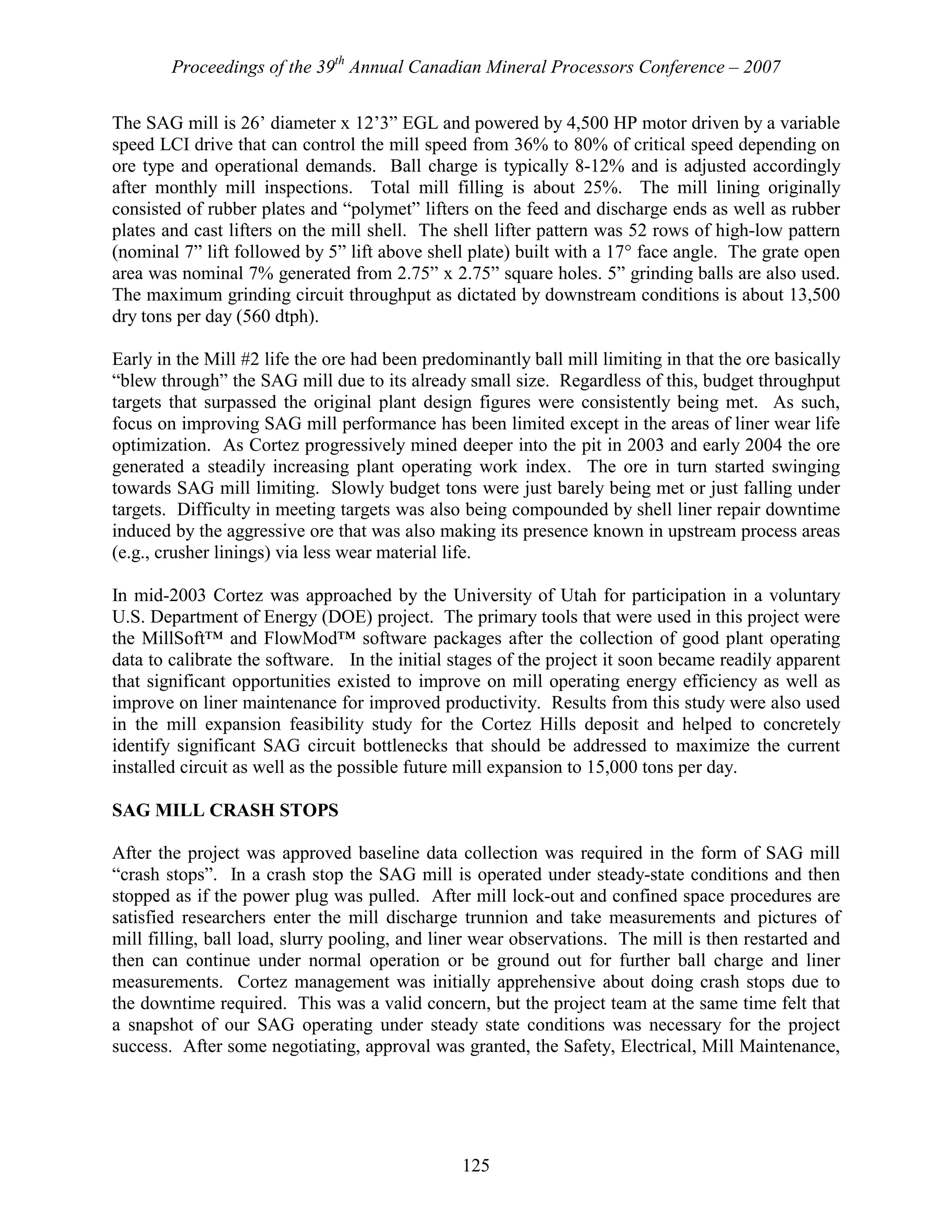 Sag mill-operation-at-cortez evolution-of-liner-d-11 | PDF