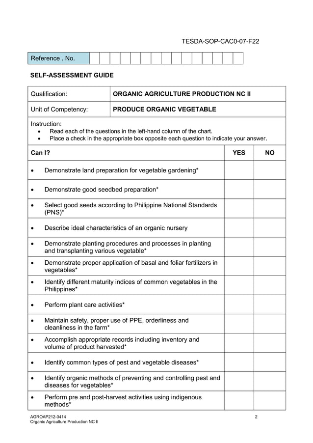 SAG organic agriculture production nc II (new) | PDF