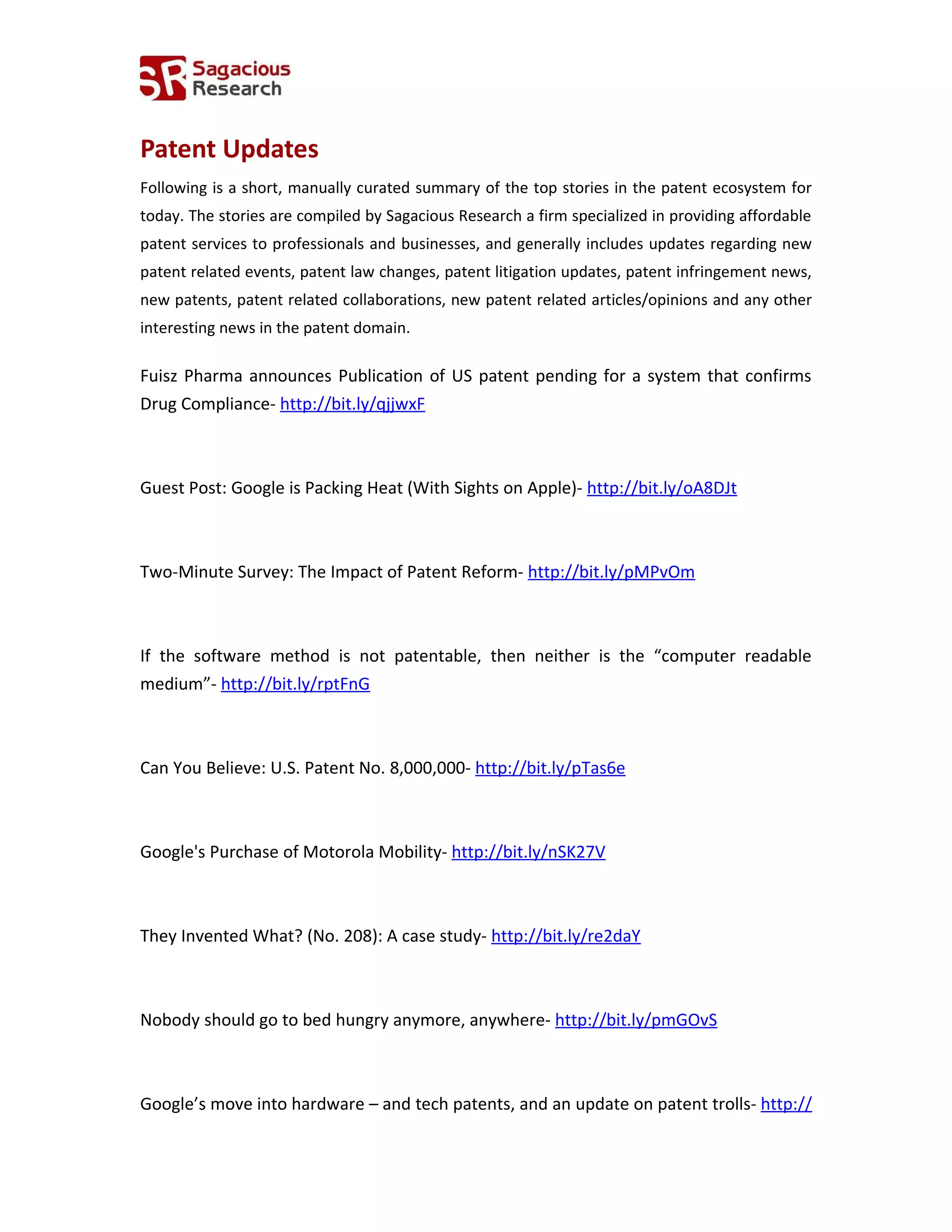 Sagacious research patents updates | PDF
