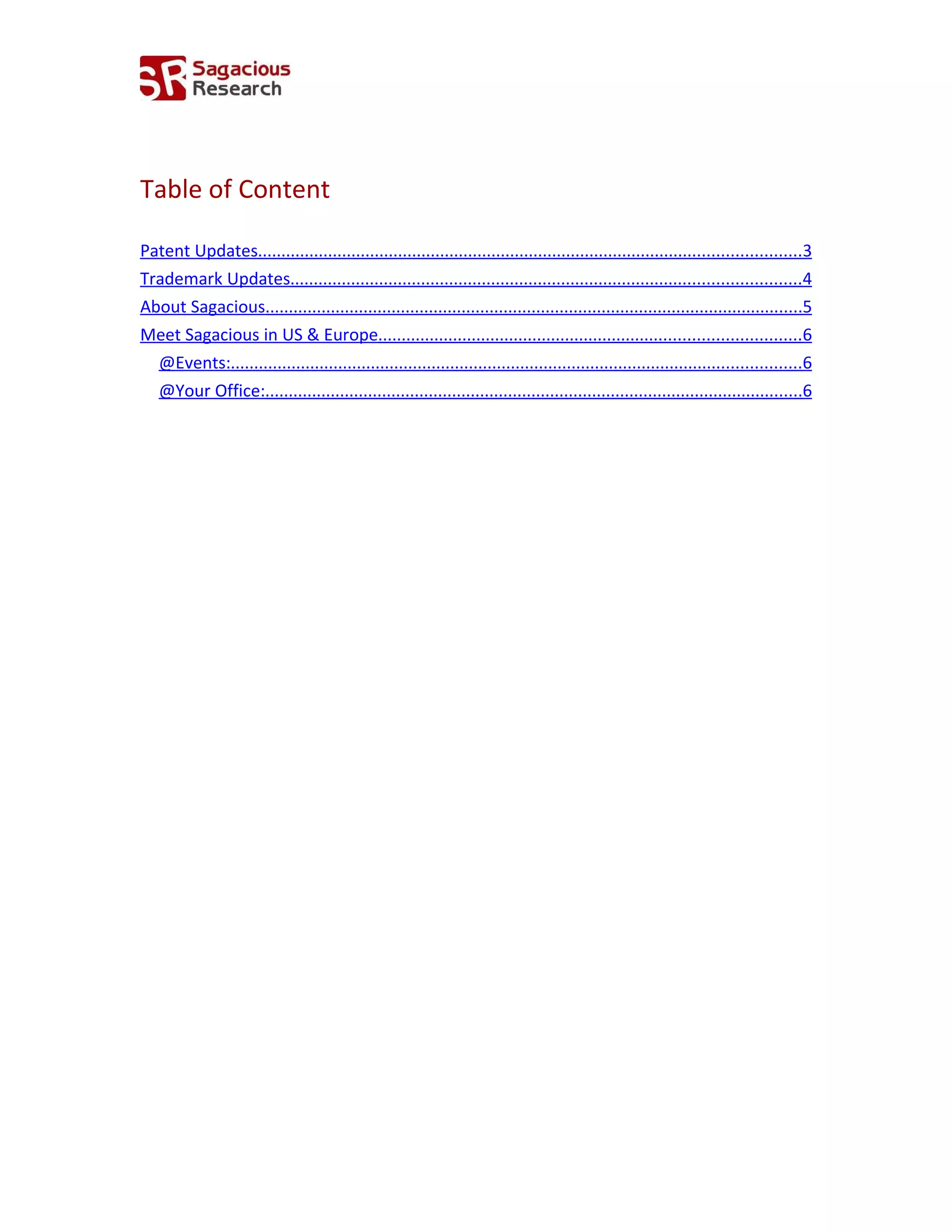 Sagacious research patent trademark updates | PDF
