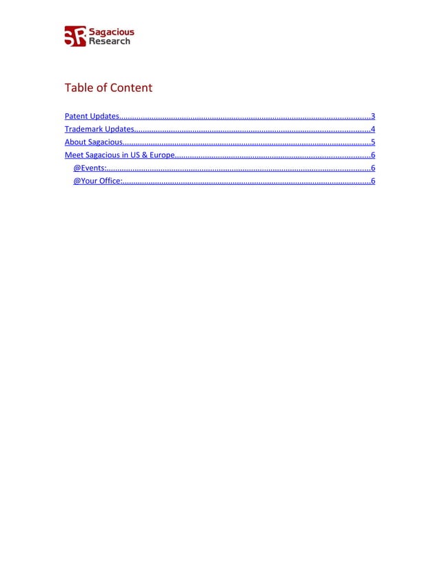 Sagacious research patent trademark updates | PDF