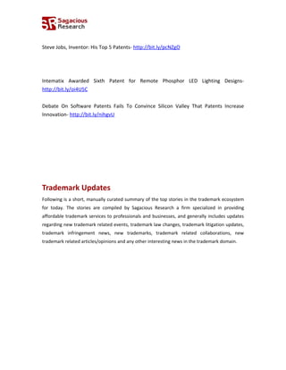 Sagacious research patent trademark updates | PDF