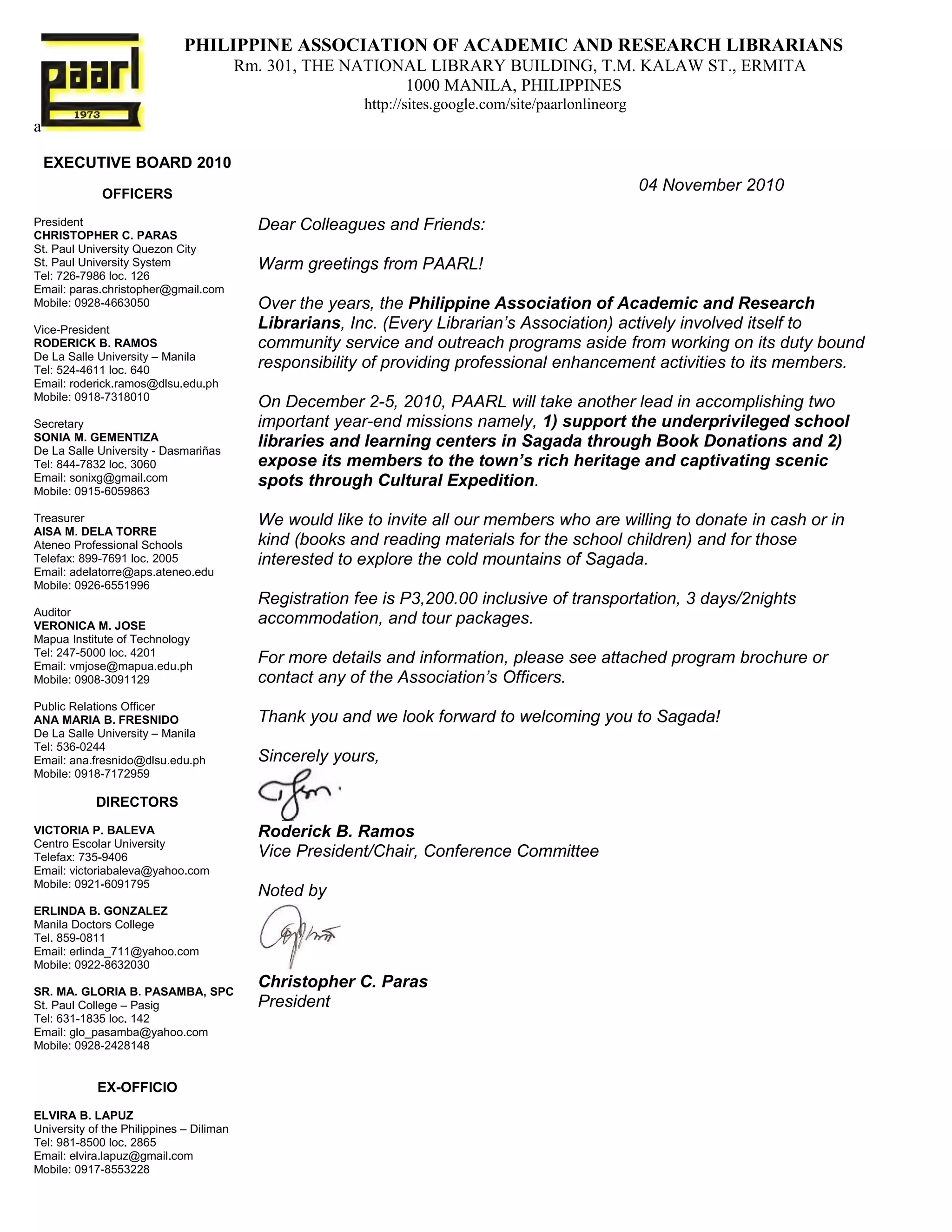 PAARL Out & reach in Sagada invite | DOC