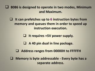 INTEL 8086 MICROPROCESSOR | PPTX | Operating Systems | Computer ...