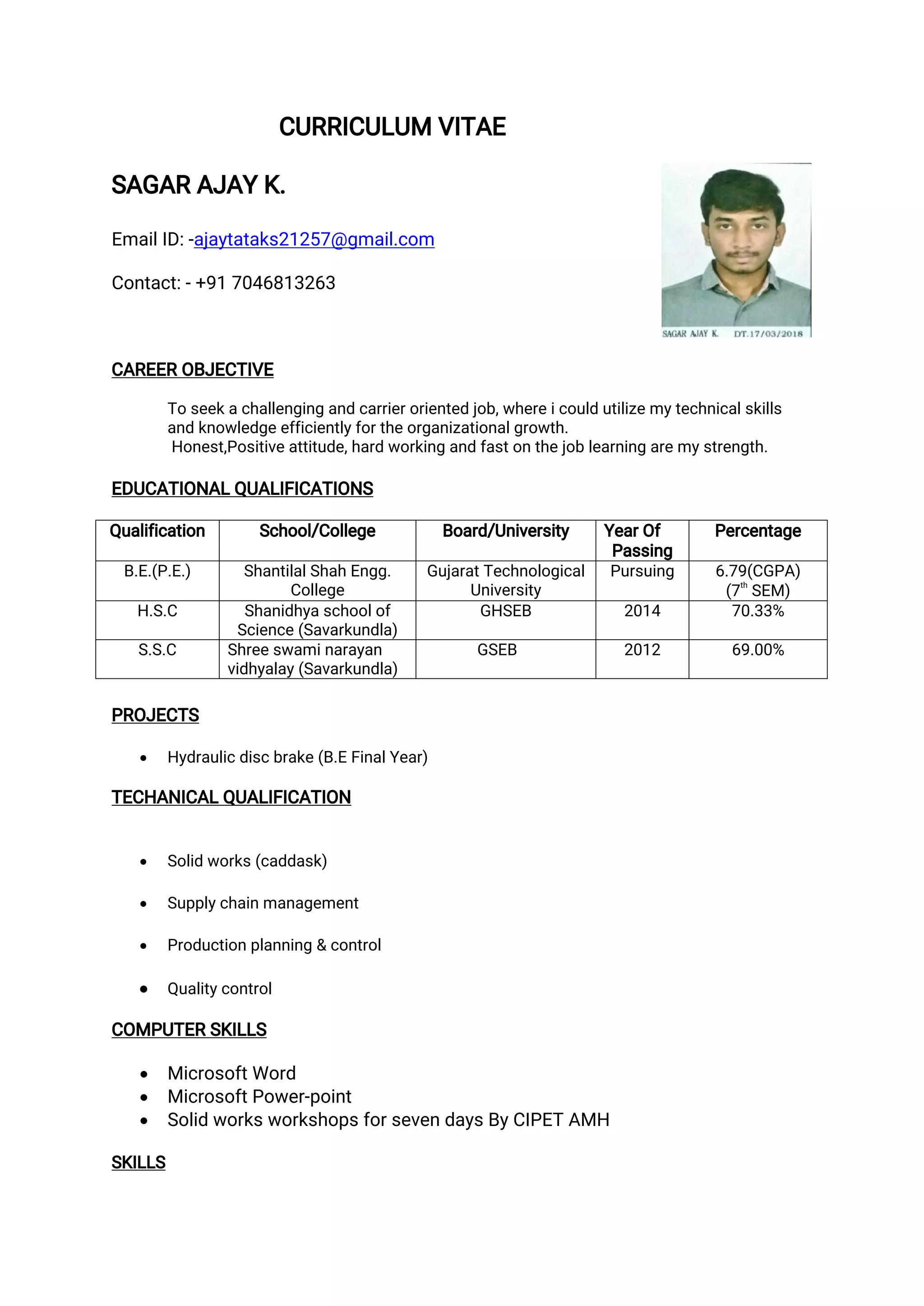 Sagar Ajay Resume | PDF