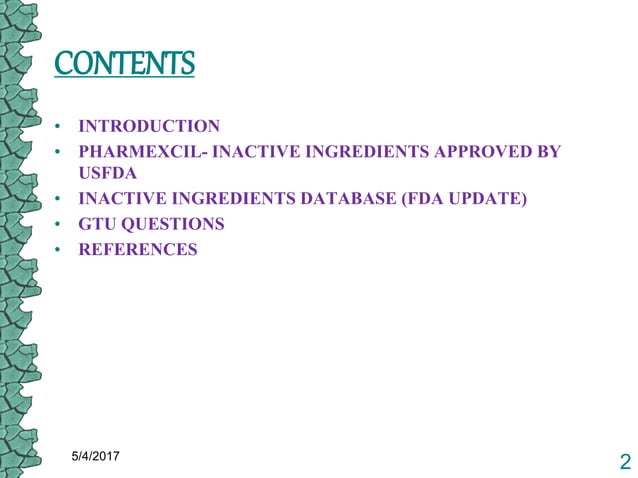 Sagar Goda inactive ingredient guide | PPTX