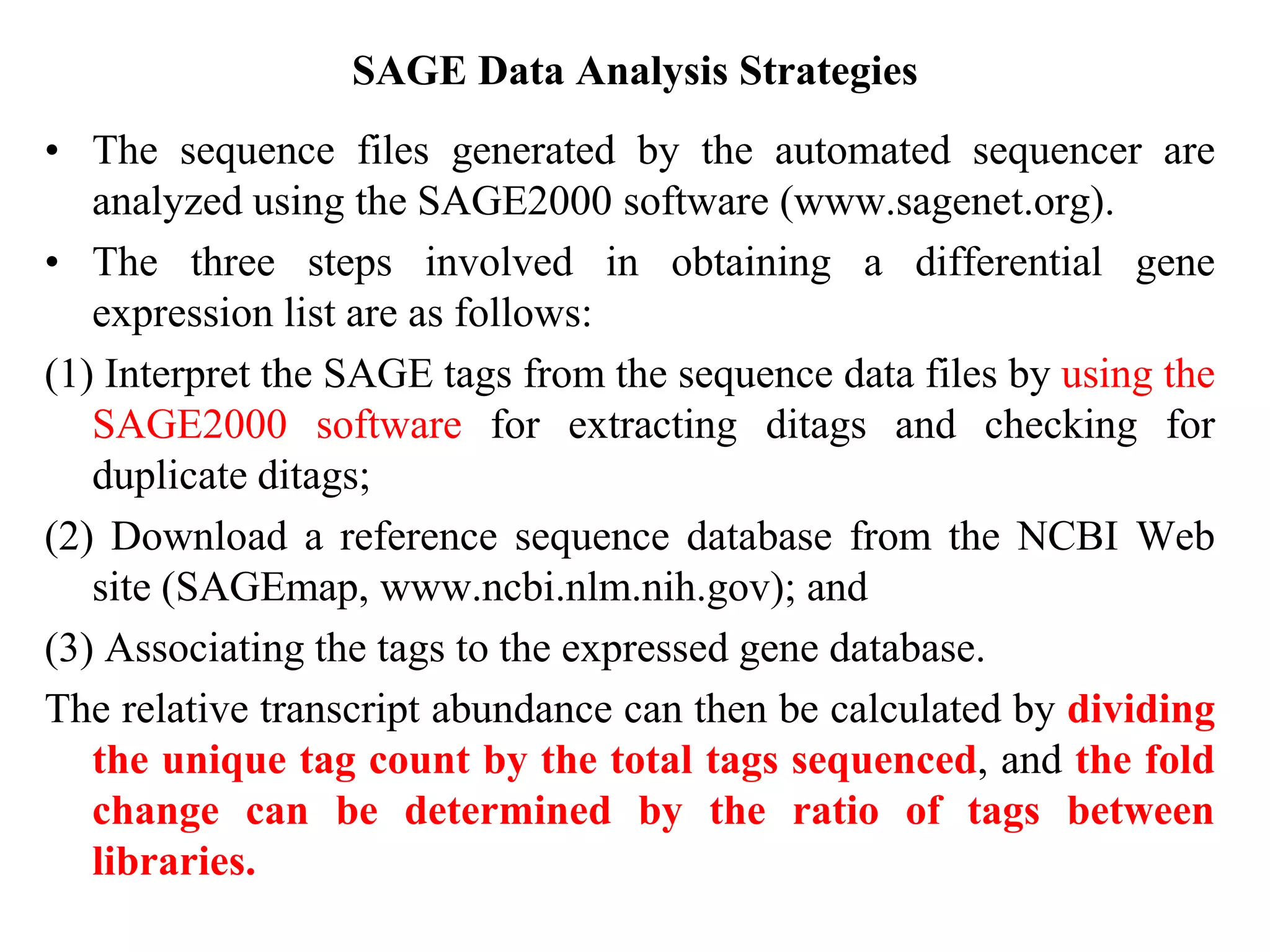 SAGE- Serial Analysis of Gene Expression | PPTX
