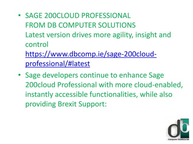 Sage 200 cloud professional from db computer solutions | PPT