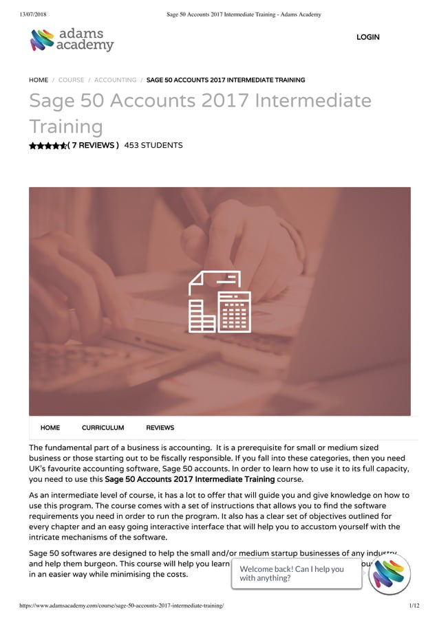 Sage 50 Accounts 2017 Intermediate Training - Adams Academy | PDF