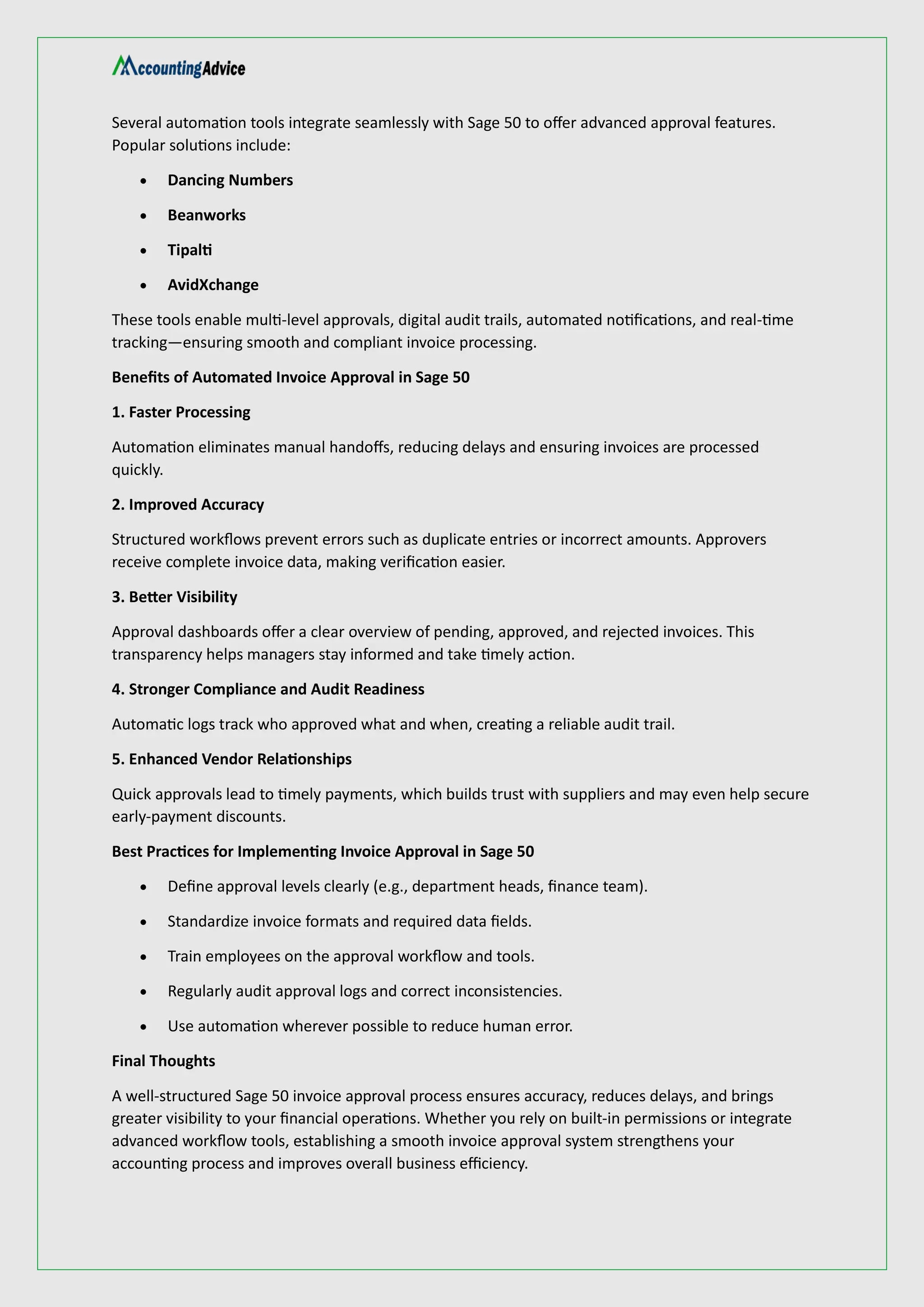 Sage 50 Invoice Approval Streamlining Your Billing Workflow | PDF