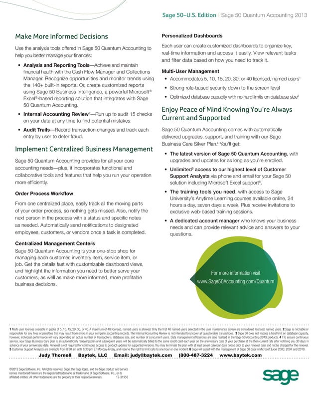 Sage 50 Quantum Accounting Spec Sheet | PDF