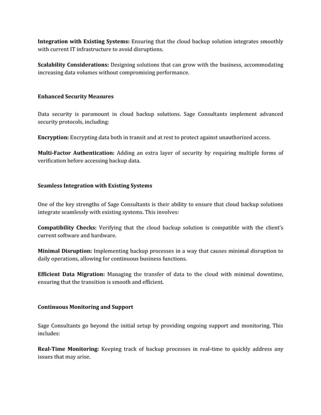 Sage Consultants Approach to Cloud Backup: Ensuring Seamless Integration | PDF