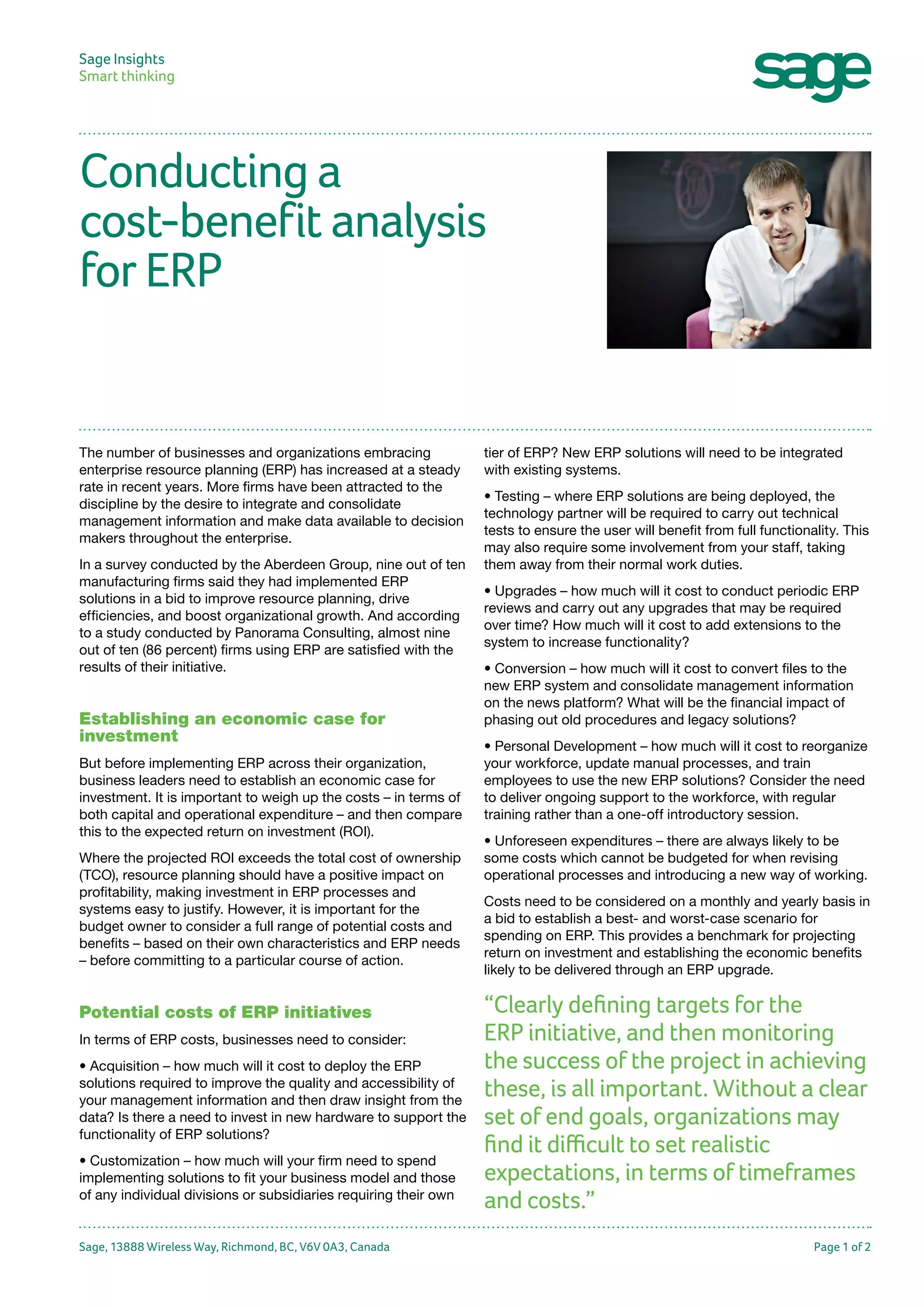Sage ERP Cost Benefit Analysis | PDF