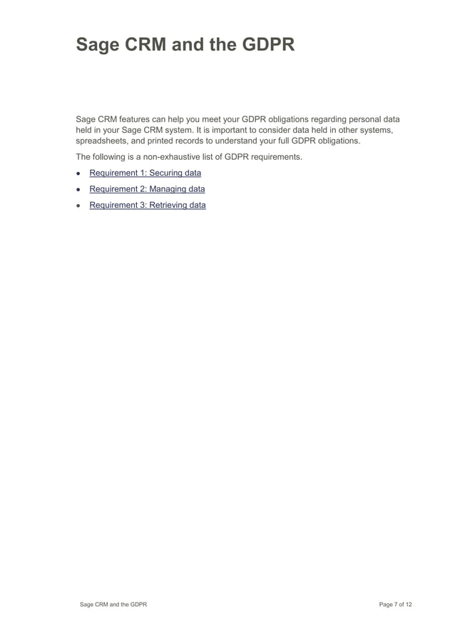 Sage CRM and GDPR Overview | PDF | Computing | Technology & Computing