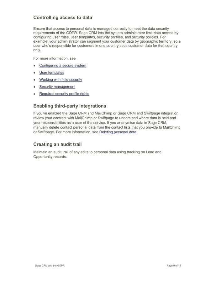 Sage CRM and GDPR Overview | PDF | Computing | Technology & Computing
