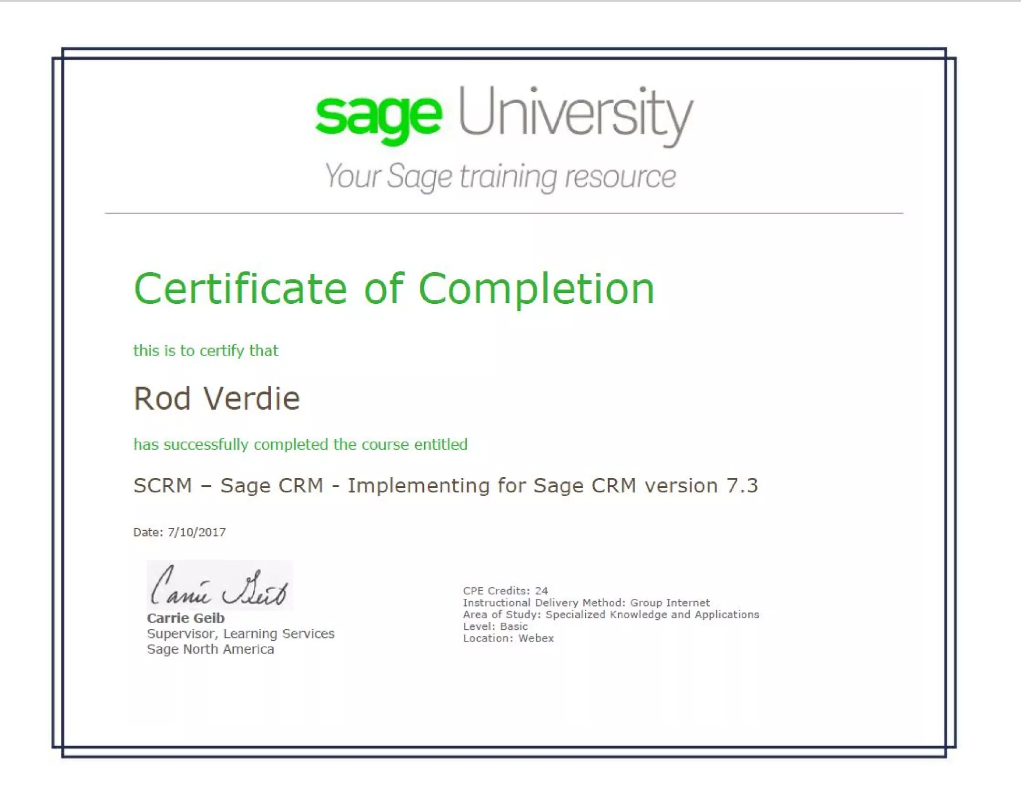 Sage CRM Certificate 2017 | PPT