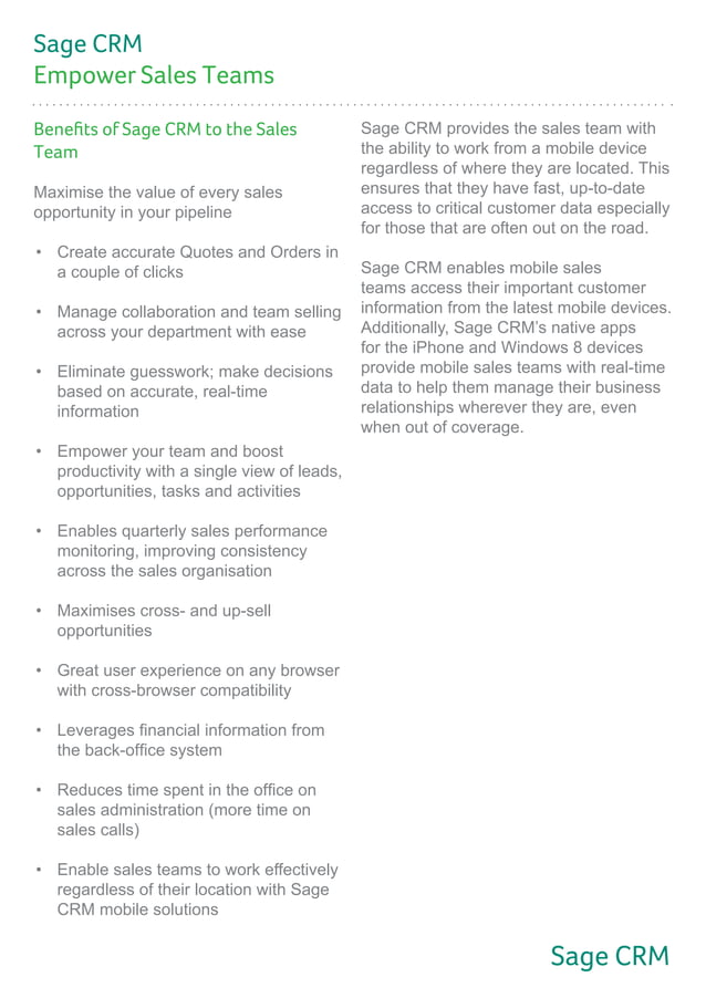 Sage CRM Product Overview Brochure | PDF